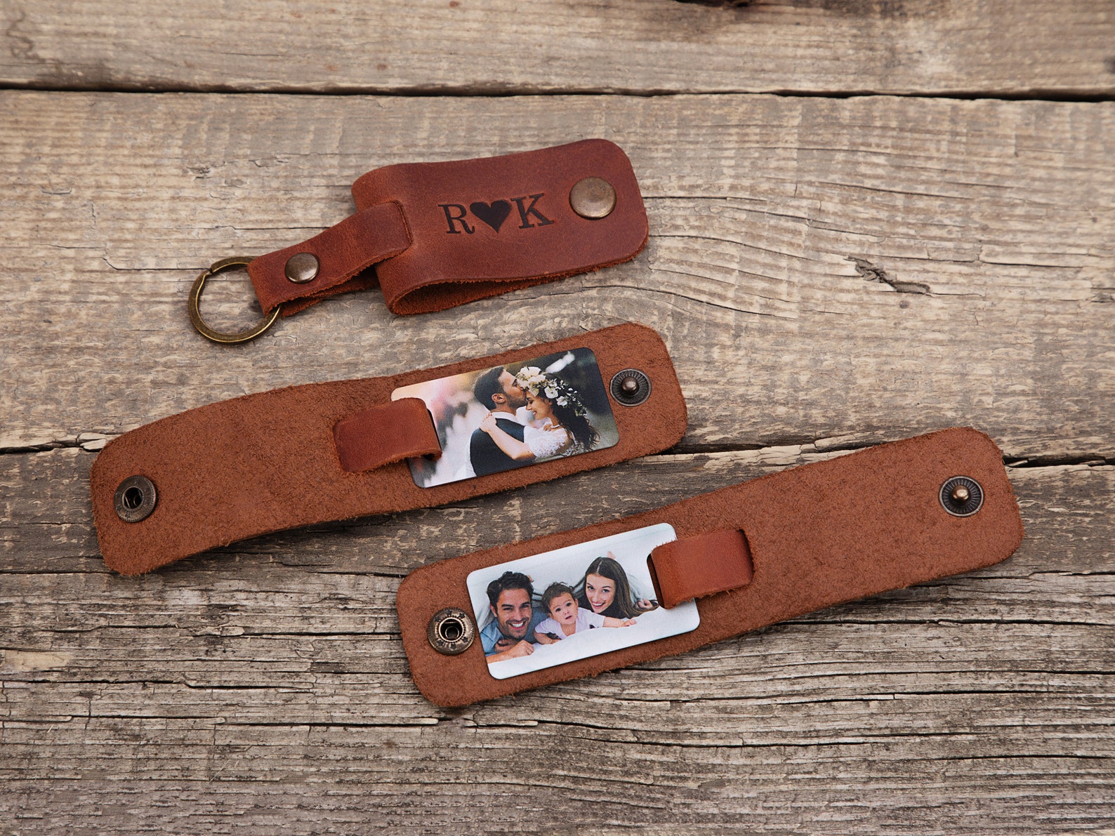Leather Key Holder Engraved Photo on Metal Keychains 3 Year - Etsy