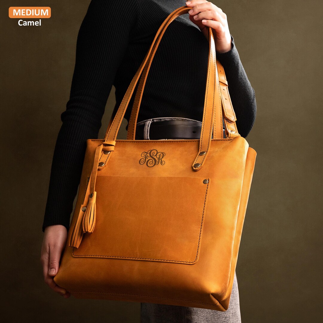 Long Handles Leather Tote, Leather Shoulder Purse for Women, Distressed ...