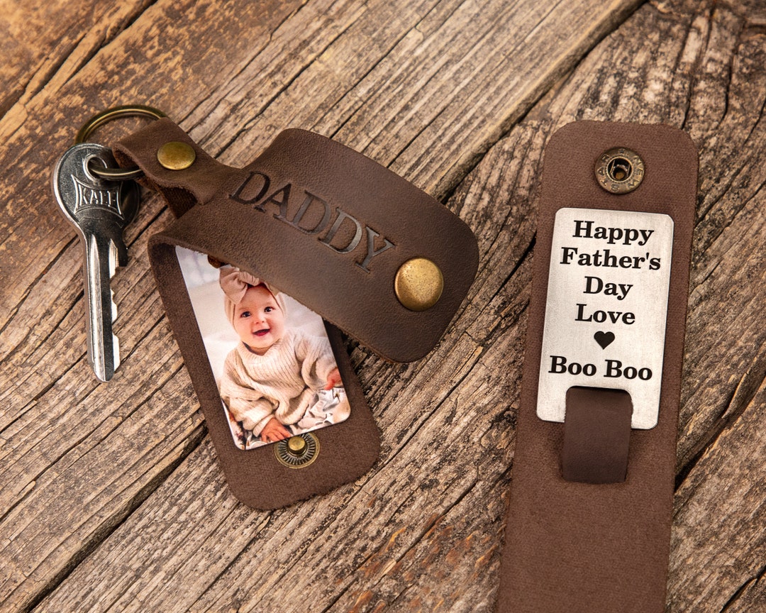 Daddy Keychains Leather Photo Keychain Daddy First Father - Etsy