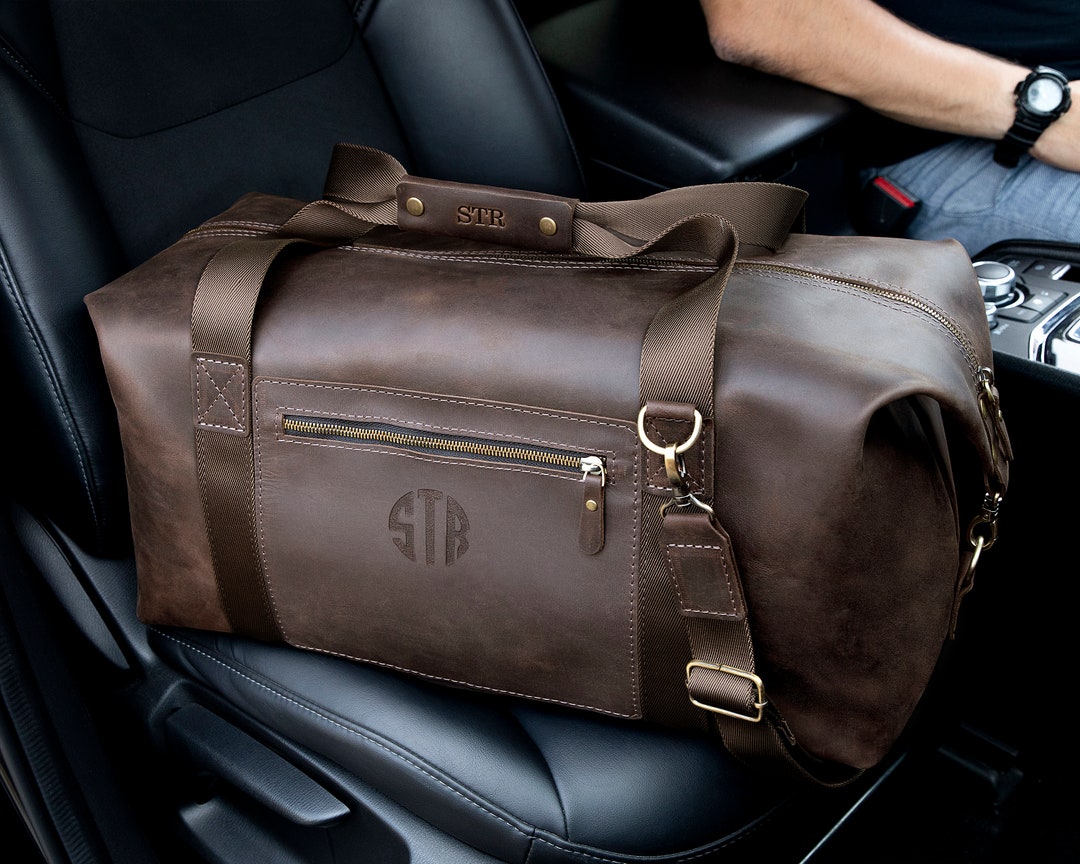 Brown Leather Duffle Bag Brown Weekender Bag Monogrammed - Etsy