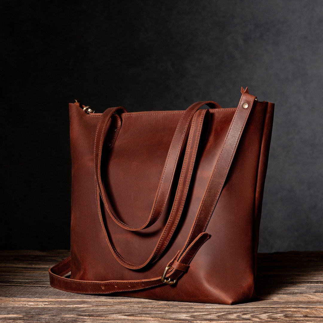 Copper LEATHER Tote Bag Crossbody Leather Bag, Leather Shoulder Tote ...