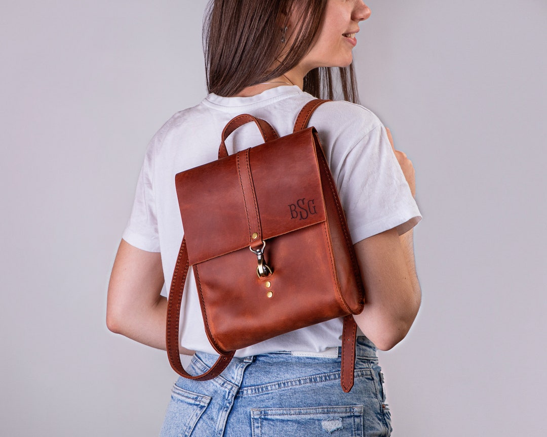 Personalized Leather Mini Backpack With Monogram Small - Etsy