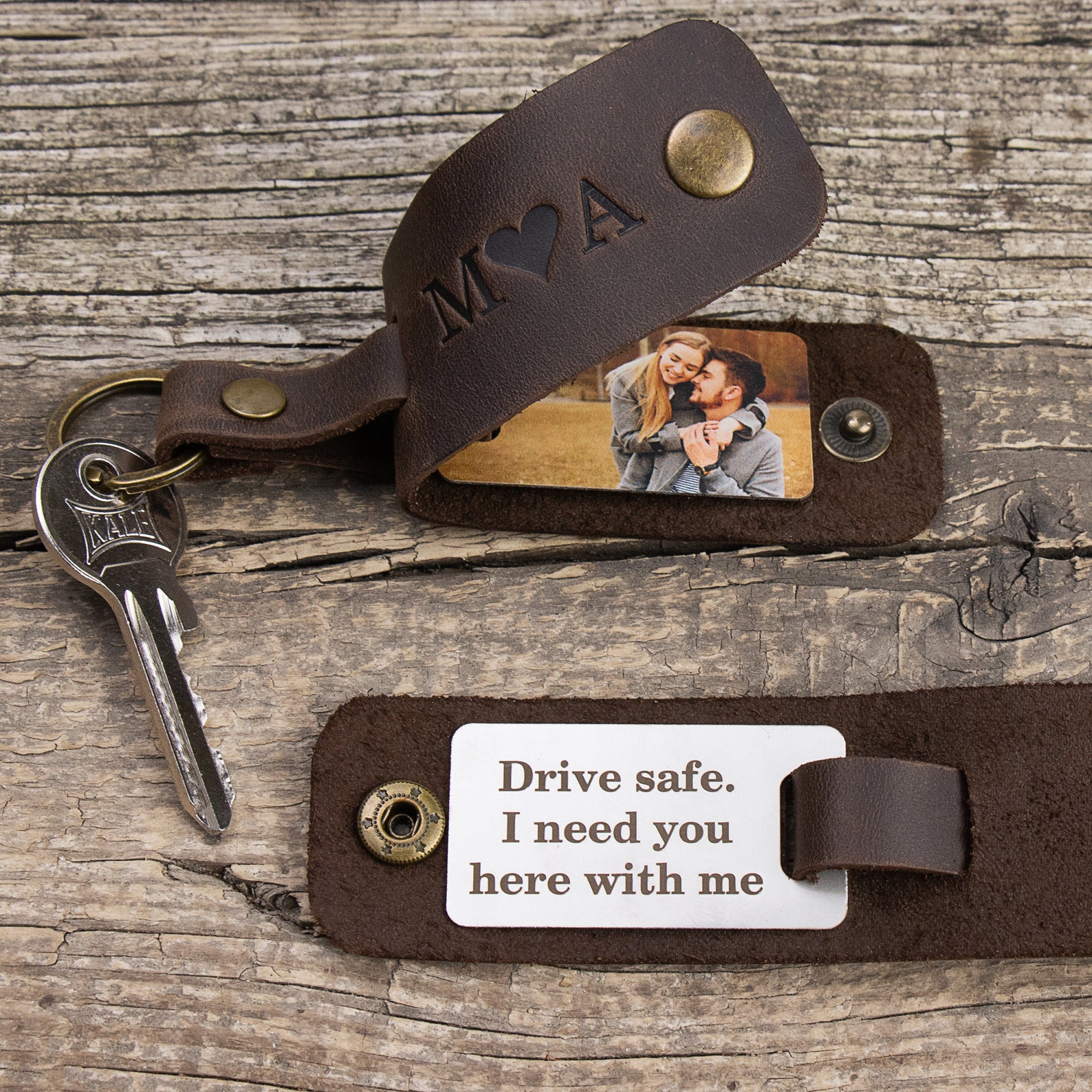 Leather Key Holder Engraved Photo on Metal Keychains 3 Year - Etsy
