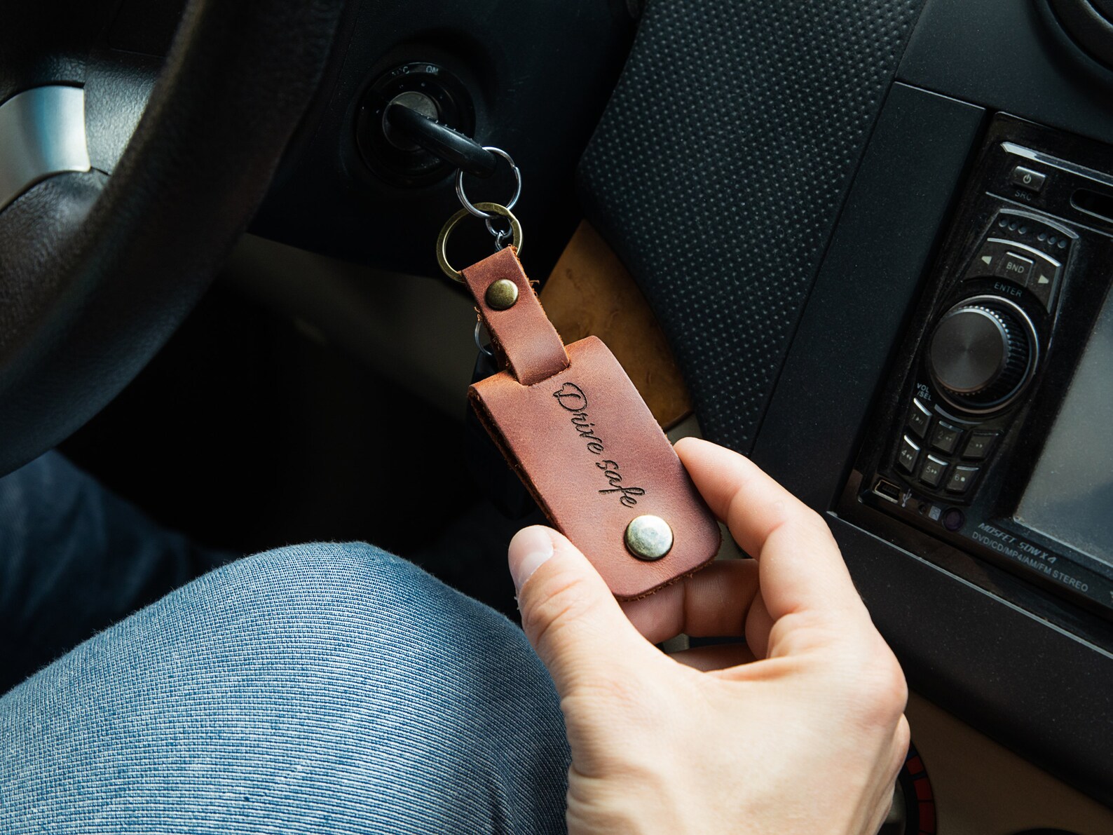 Drive Safe Keychain With Your Photo and Text Leather Covered - Etsy