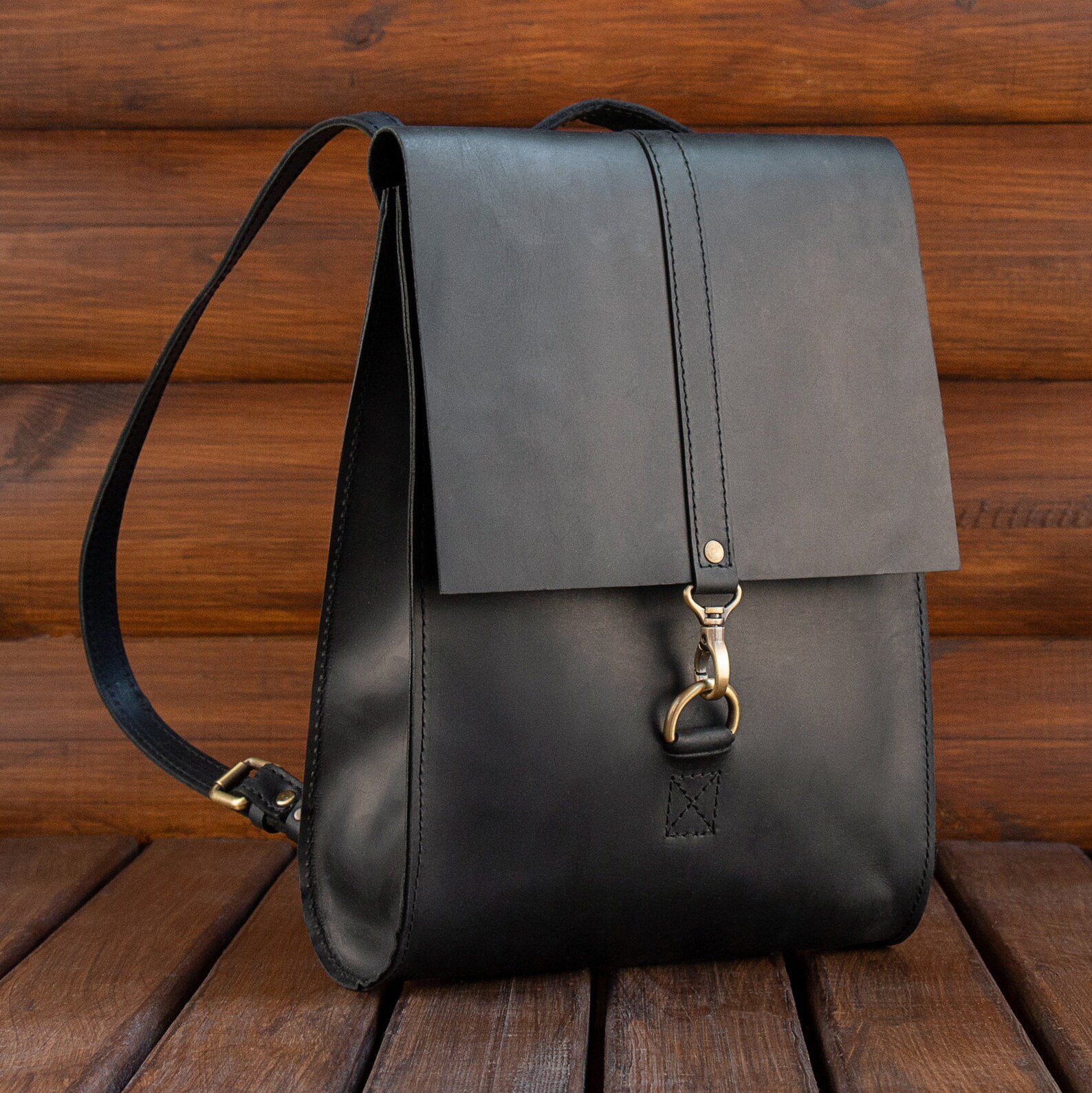 Small black leather womens Backpack purse Leather mini | Etsy