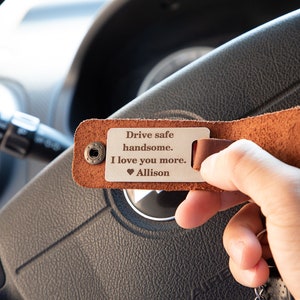 Drive Safe Keychain With Your Photo and Text Leather Covered - Etsy