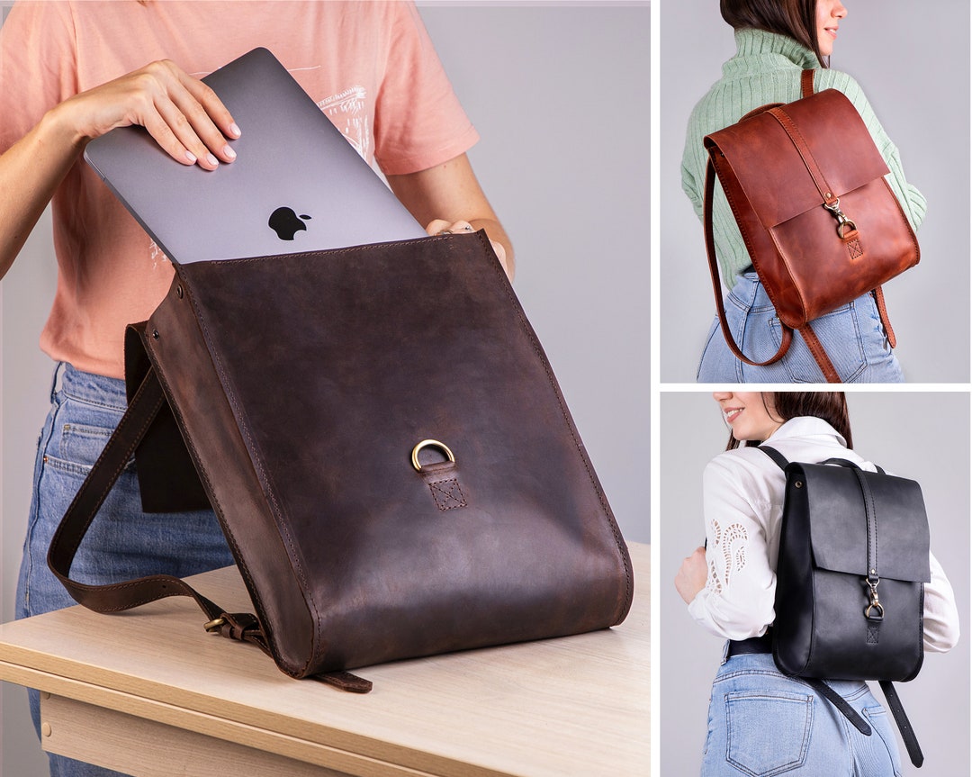 Women Leather Laptop Backpack Tablet Leather Backpack - Etsy