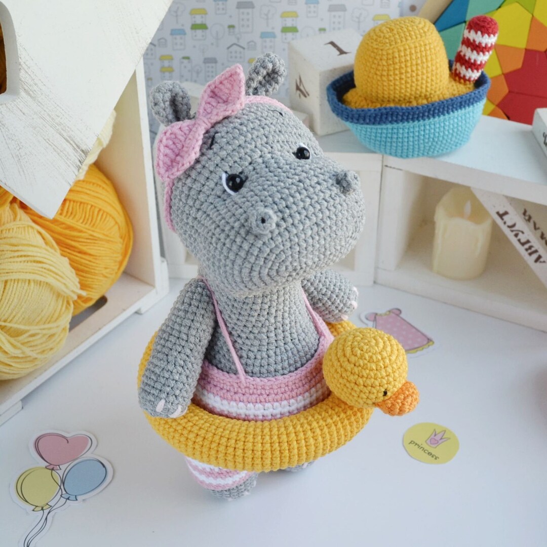 Summer Hippo, Summer Stuffer Toy, Heatwave Hippo, Crochet Swimmer Doll ...