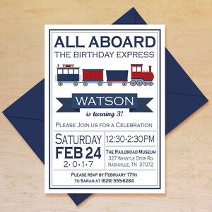 Train Birthday Invitation, Train Invitation, Blue Train Birthday ...