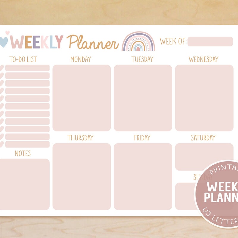Pink Gold Weekly Calendar - Etsy