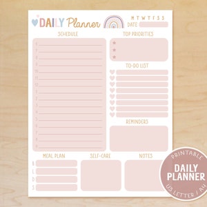 Daily Planner Printable Cute Rainbow Daily Planner Pink | Etsy