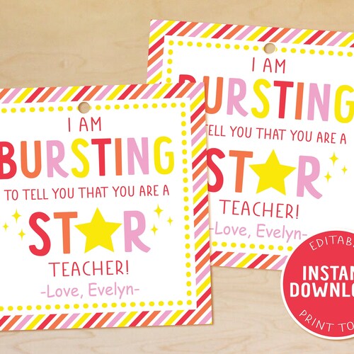 Teacher Appreciation Gift Tag Starburst Gift Tags Teacher - Etsy