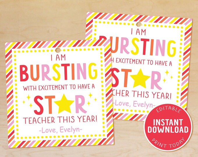 Back to School Gift Tag for Teachers I Am Bursting With - Etsy