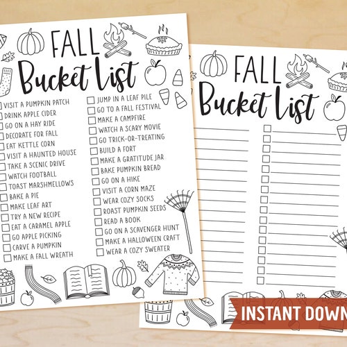 Fall Bucket List Printable Autumn Bucket List Template - Etsy