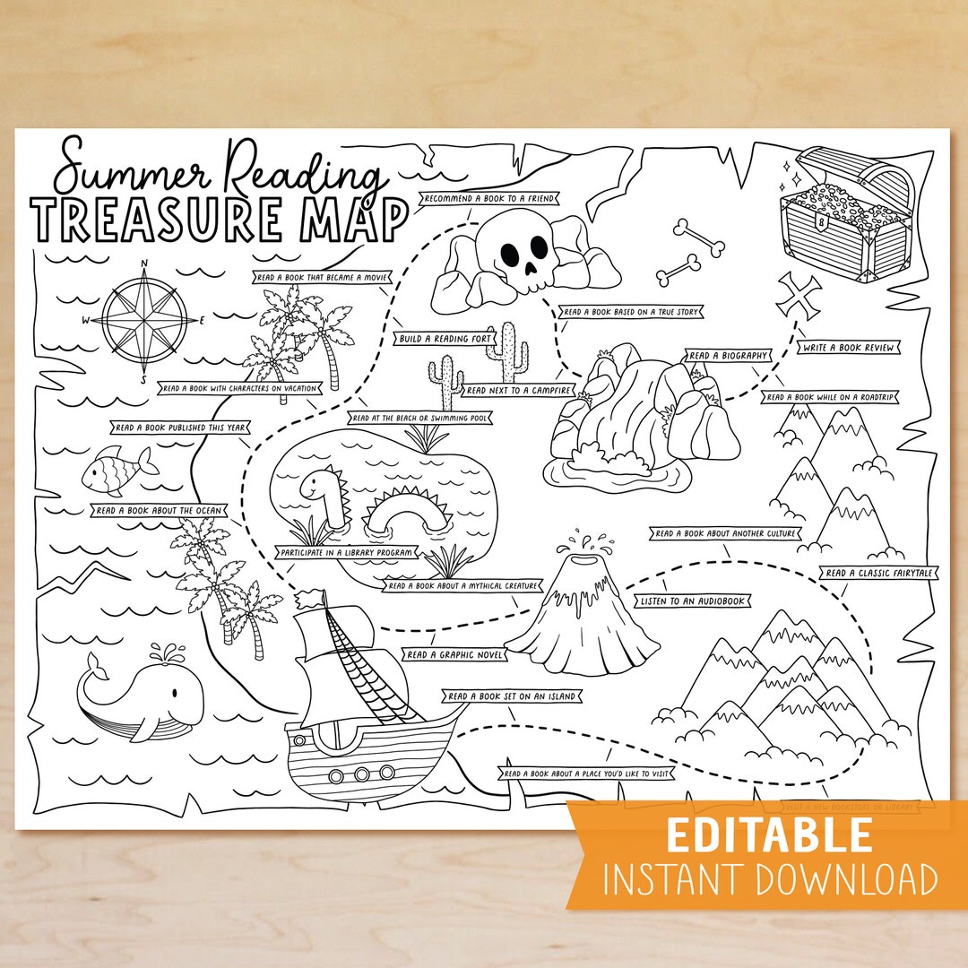 Summer Reading Printable for Kids, Summer Reading Treasure Map, Book ...