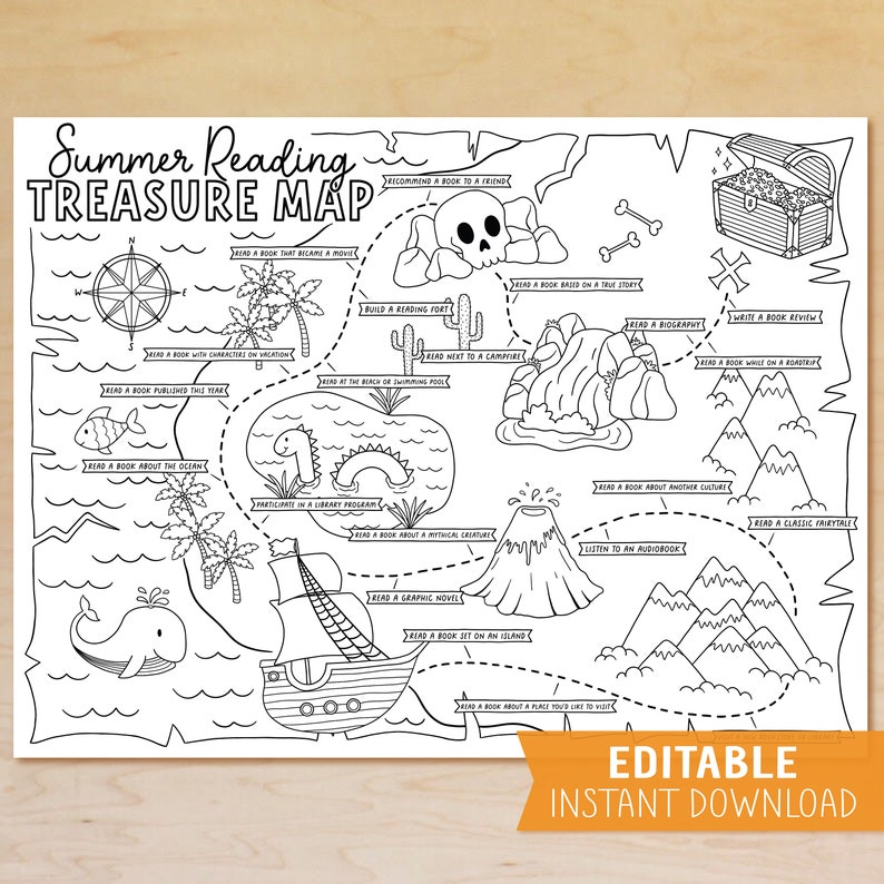 Summer Reading Printable for Kids, Summer Reading Treasure Map, Book ...
