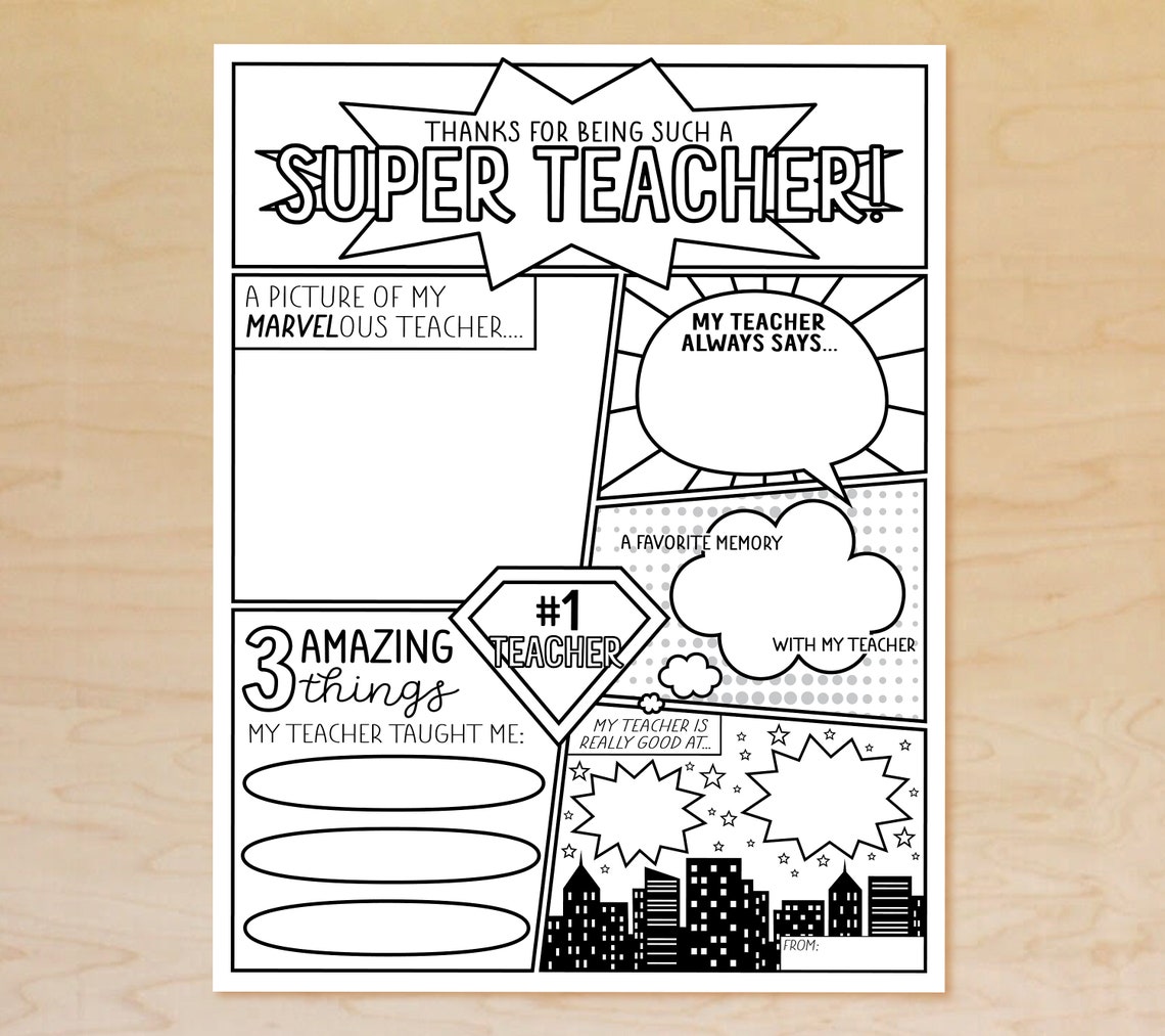 Superhero Teacher Appreciation Printable All About My - Etsy UK