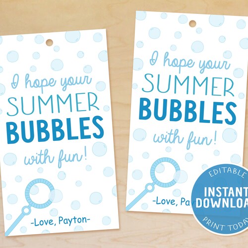 End of School Bubble Tags Summer Vacation Bubble Favor Tag - Etsy UK