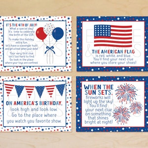 4th of July Indoor Scavenger Hunt Clue Cards, Fourth of July Treasure ...