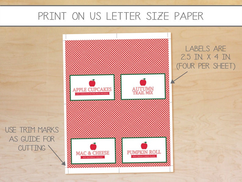 Apple Food Labels Apple Place Cards Apple Buffet Cards | Etsy