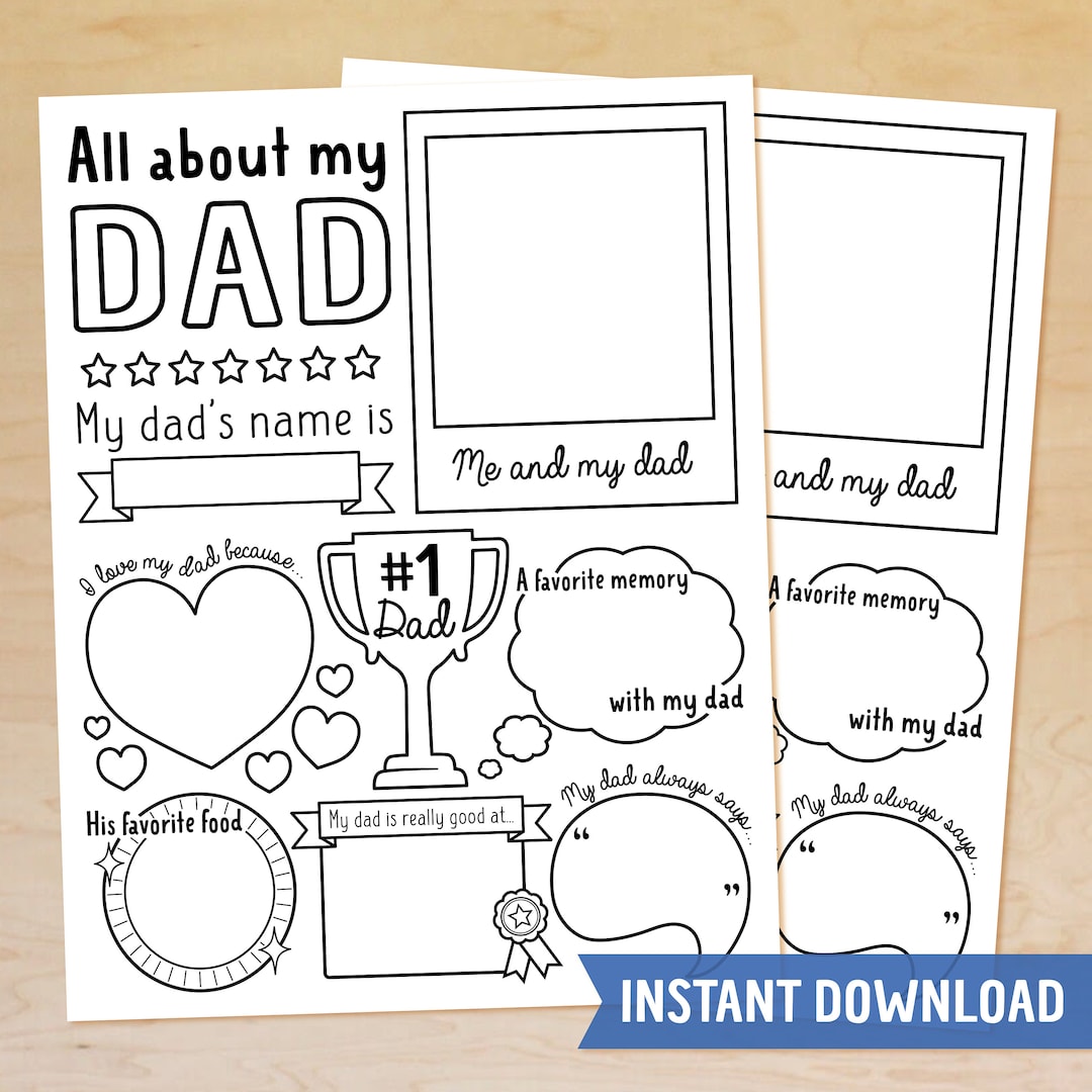 All About Dad Fill in Template, Father's Day Gift, Kids Gift for Dad ...