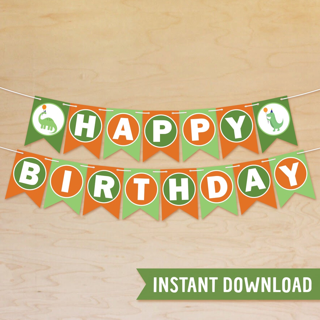 Dinosaur Birthday Banner, Happy Birthday Banner, Dinosaur Birthday ...