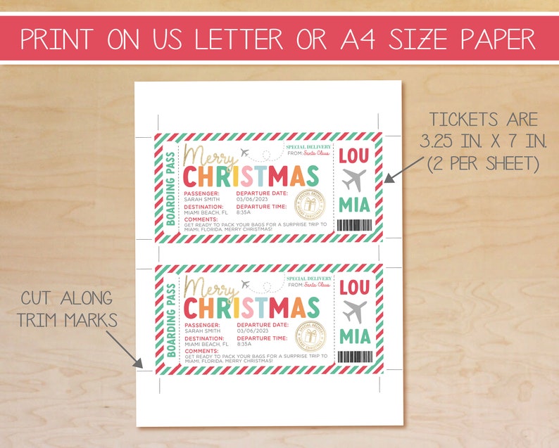 Christmas Boarding Pass Template Plane Ticket Gift Surprise - Etsy Christmas Boarding Pass Template Plane Ticket Gift Surprise - Etsy