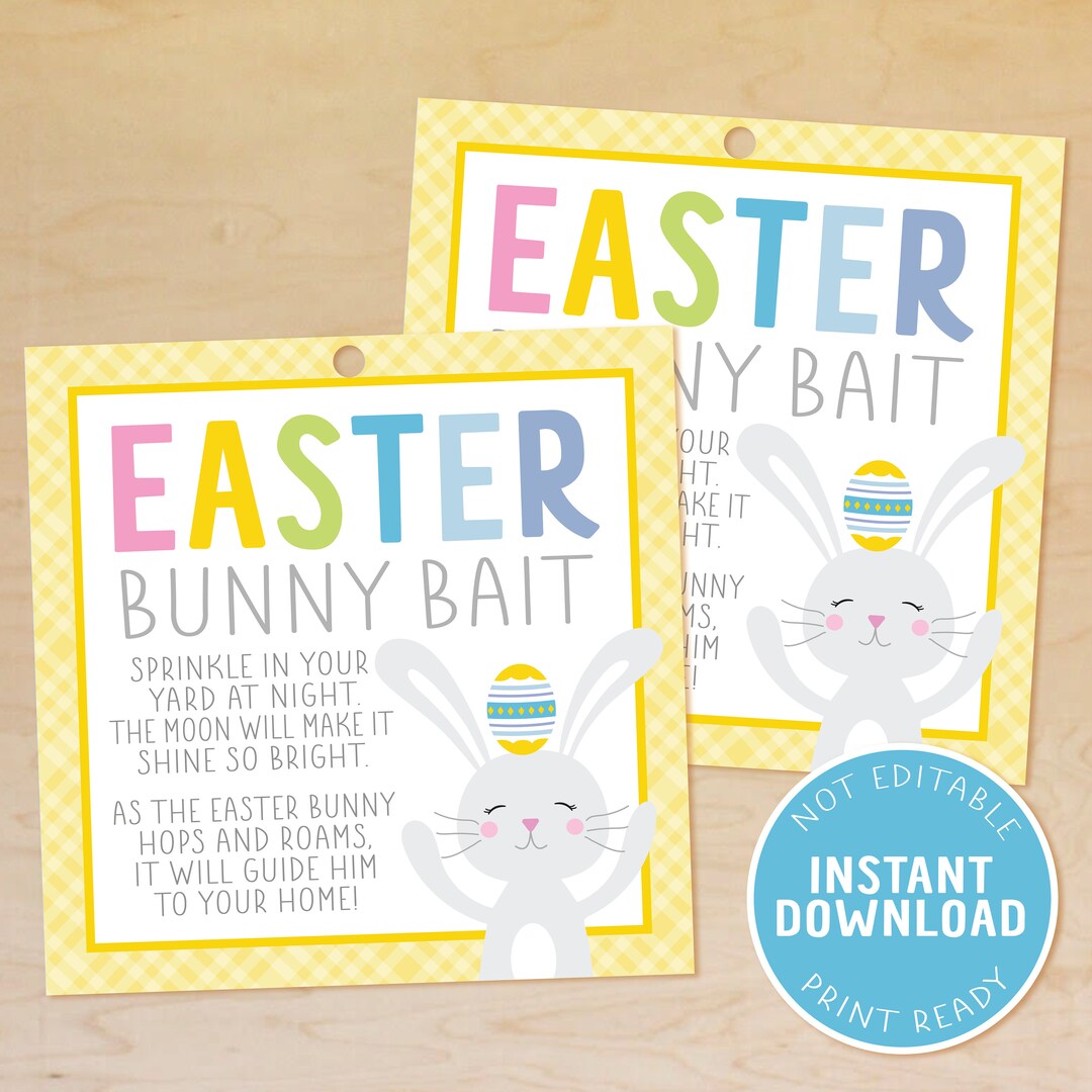 Easter Bunny Bait Tags, Printable Easter Tag, Kids Easter Basket Tags ...