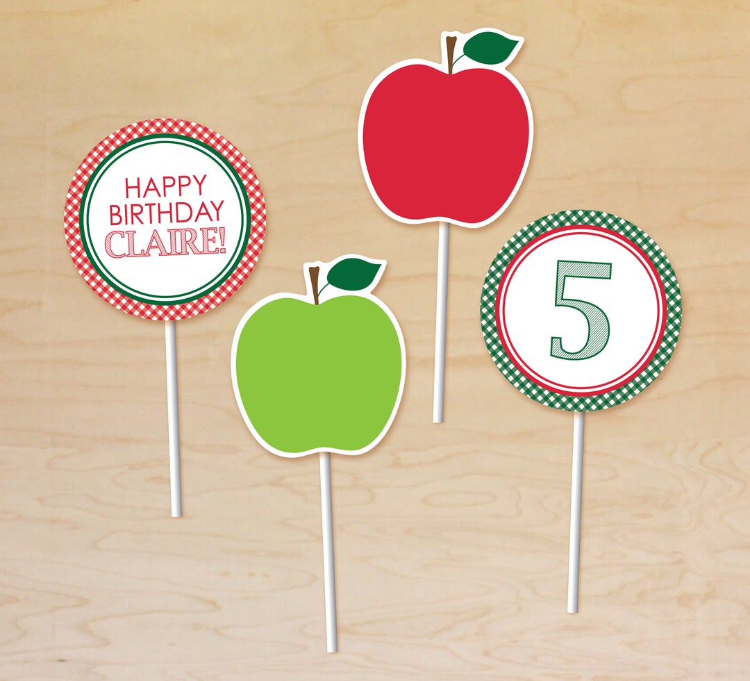 Apple Cupcake Toppers, Apple Birthday Decor, Apple Orchard Party Decor ...