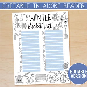 Winter Bucket List Printable, Editable Winter Checklist Template ...