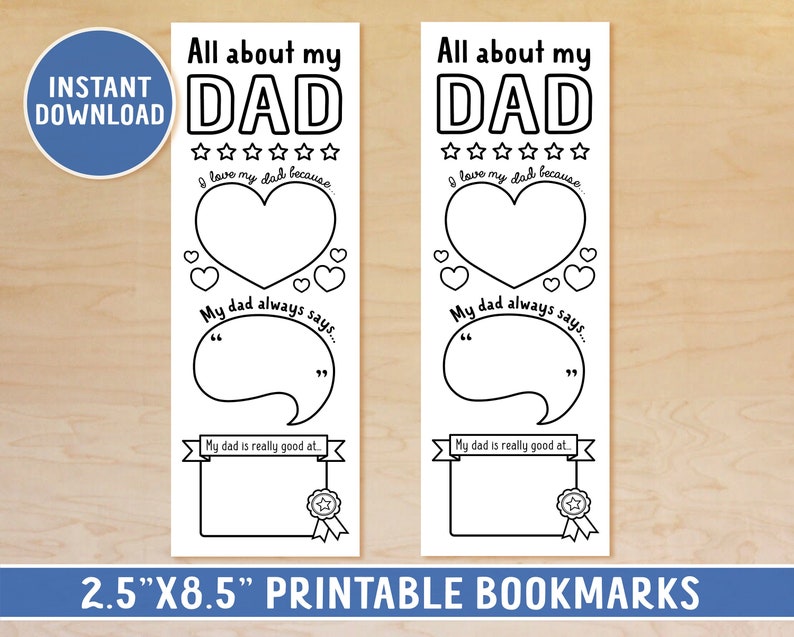 All About Dad Bookmark Printable Father's Day Gift From | Etsy