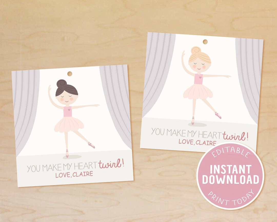 Ballerina Valentine Card Printable Ballet Valentine for Kids - Etsy