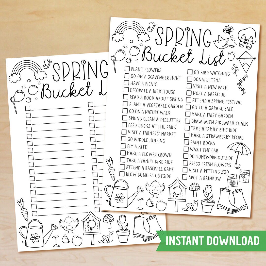 Spring Bucket List Printable, Spring Checklist Template, Spring Break ...