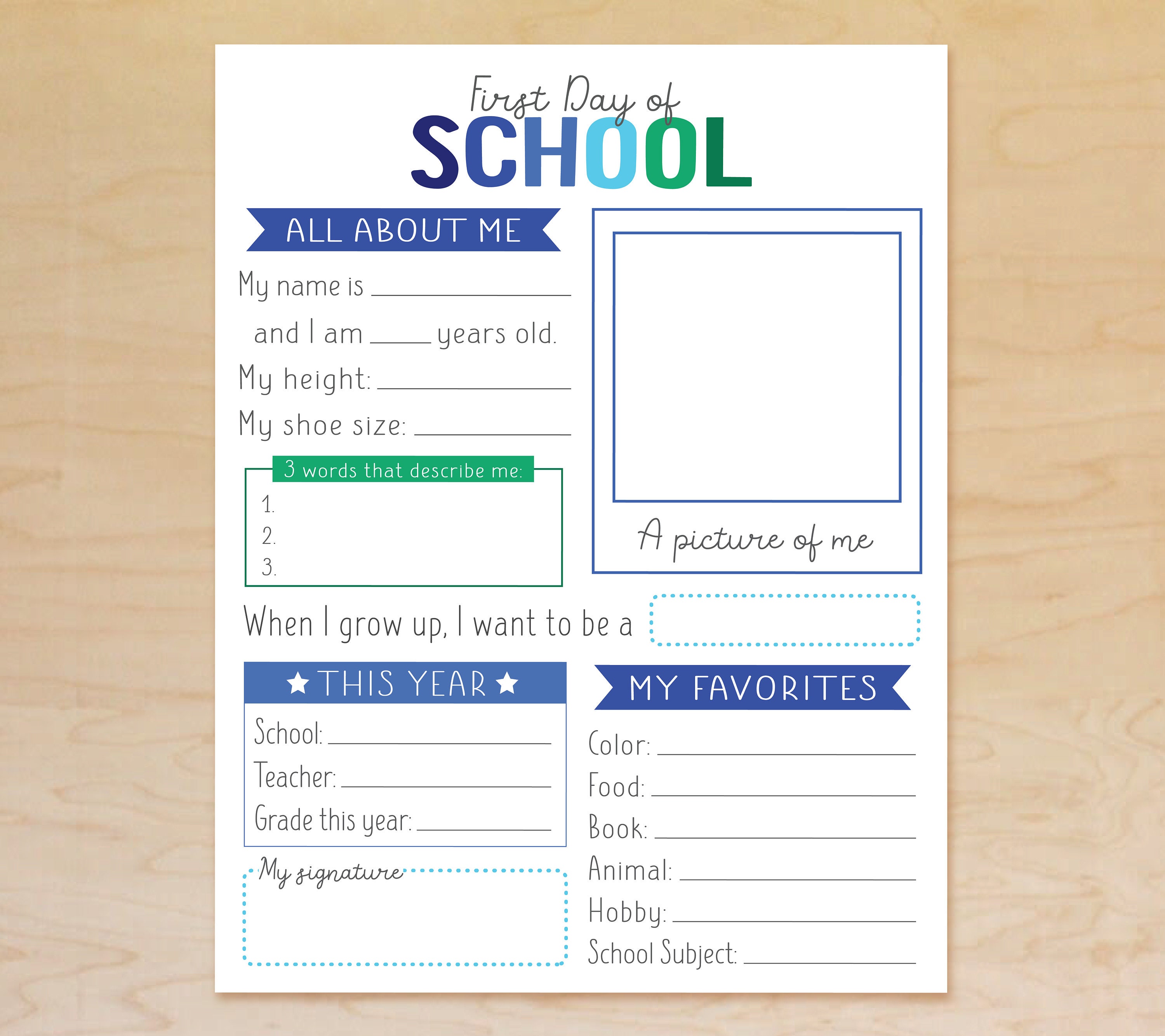 Back to School Interview, First Day of School Printable, Questionnaire ...