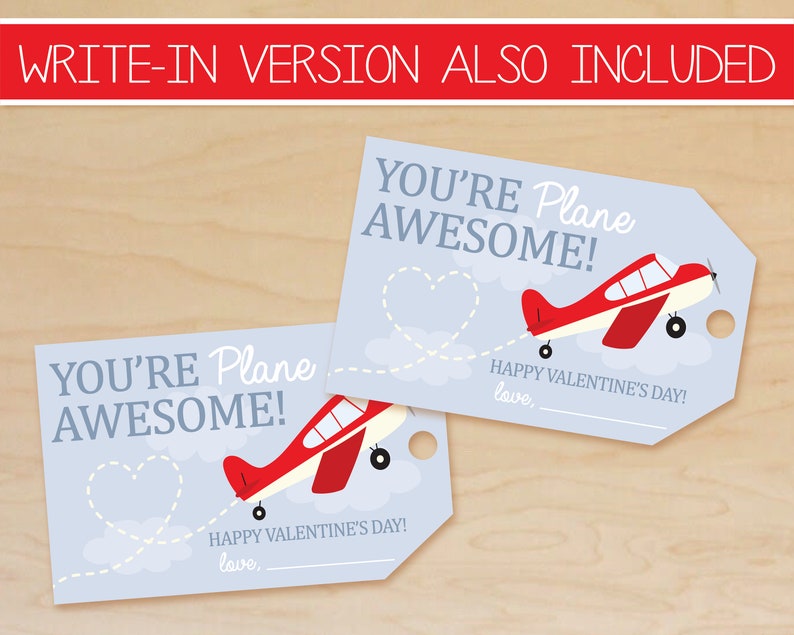 Airplane Valentine Tag, Kids Airplane Valentines, Classroom Valentine ...