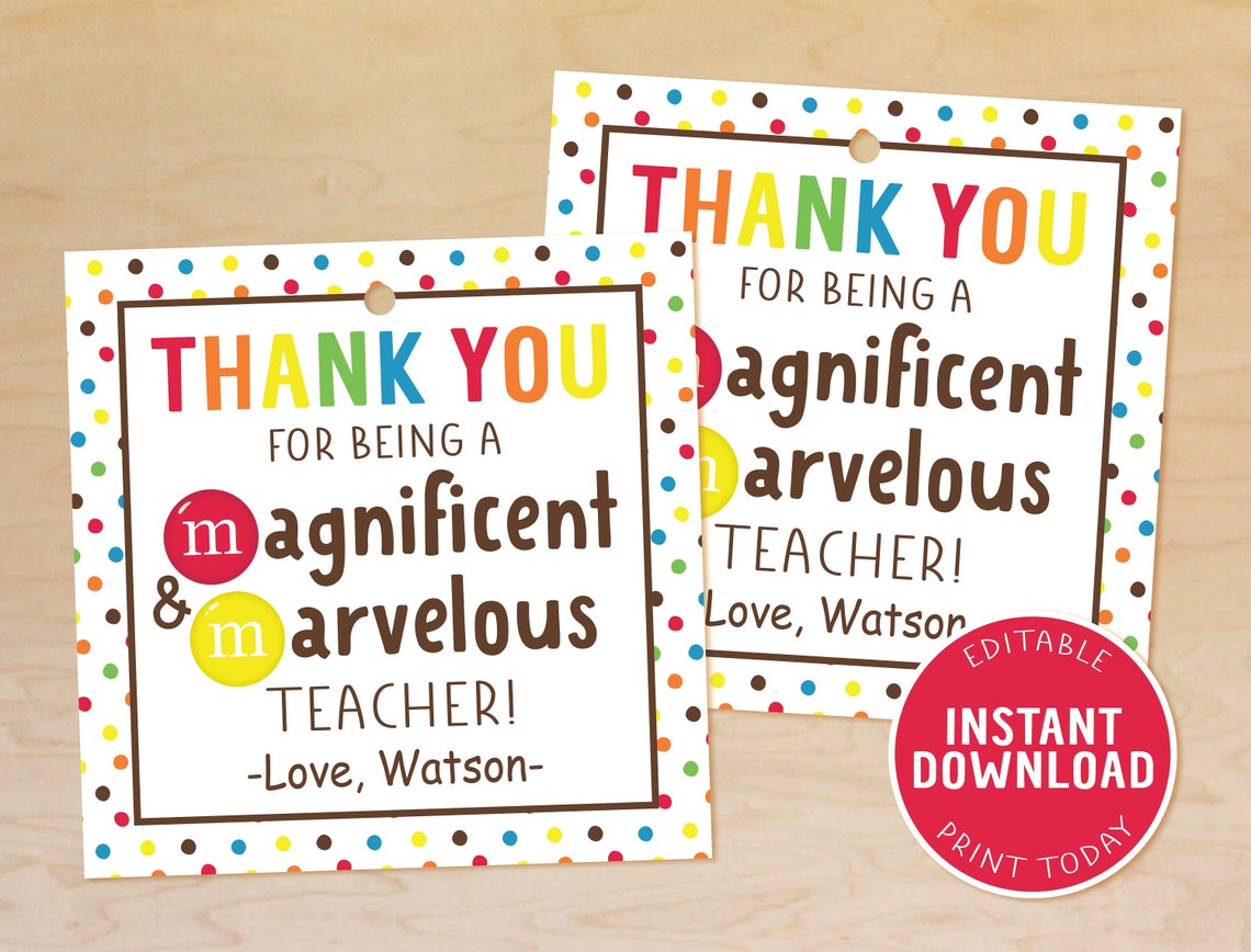 M&ms Teacher Appreciation Gift Tag Magnificent and Marvelous | Etsy