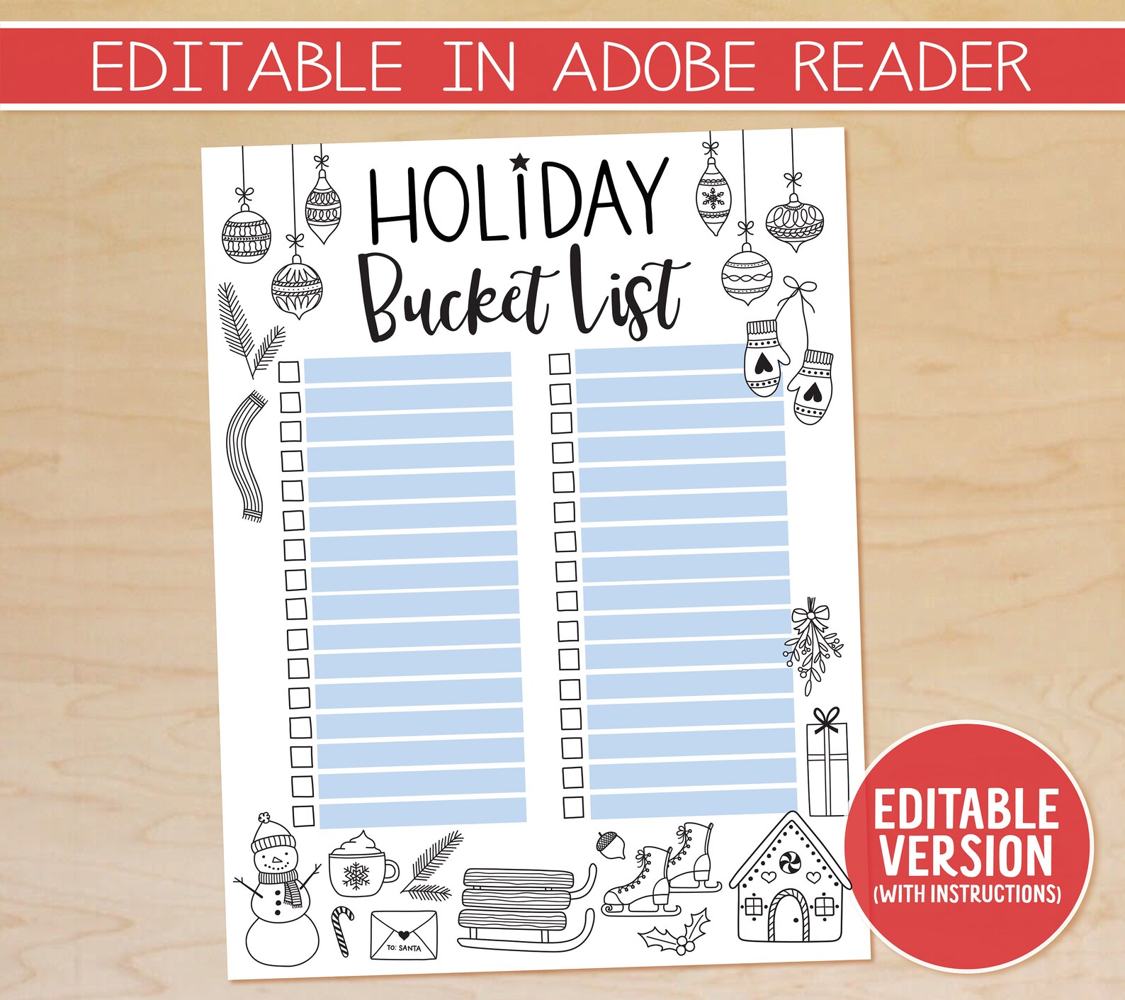 Holiday Bucket List Printable, Christmas Bucket List Template, Holiday ...