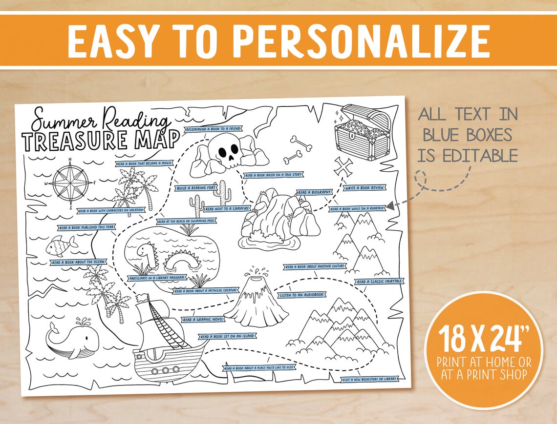 Summer Reading Printable for Kids, Summer Reading Treasure Map, Book ...