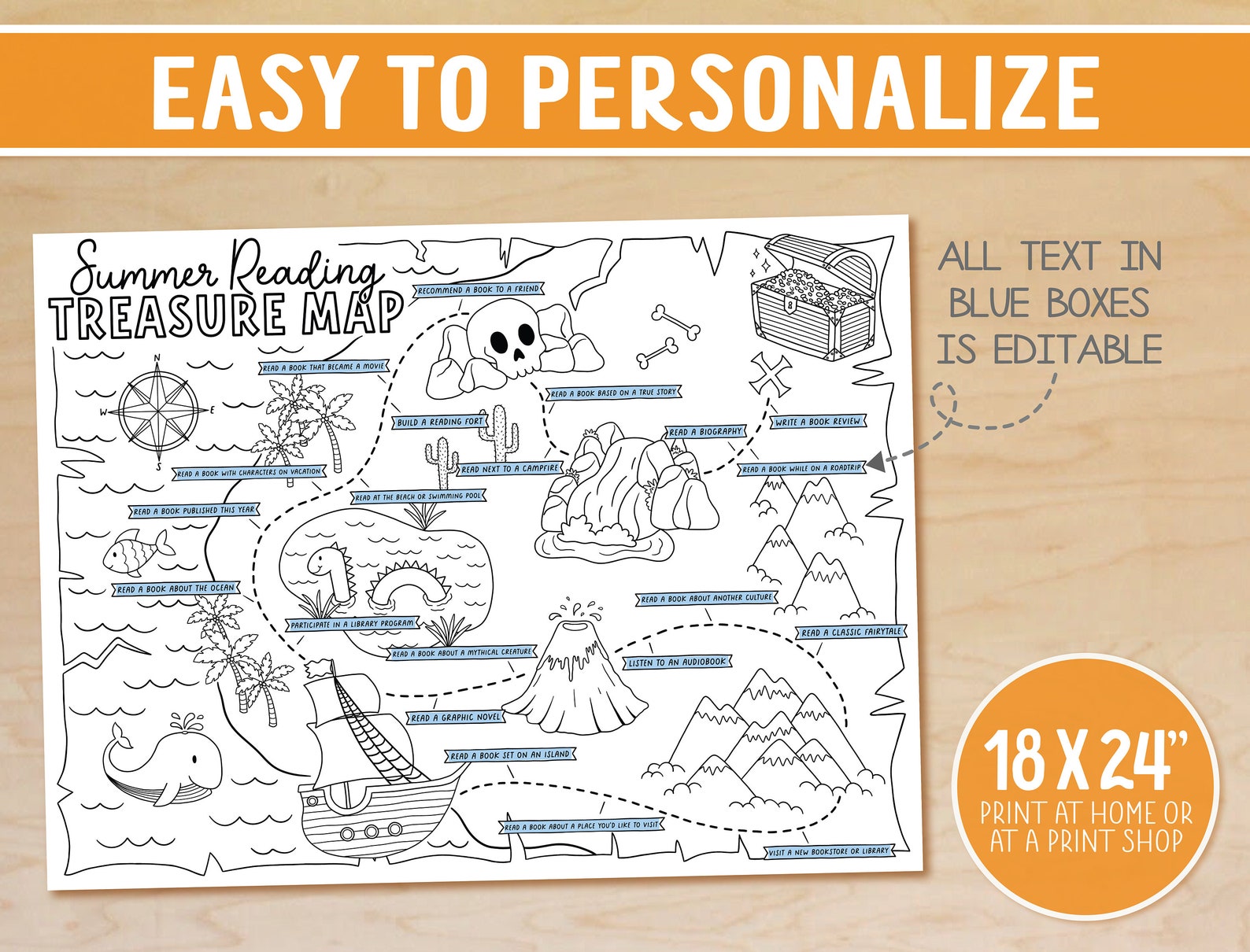 Summer Reading Printable for Kids, Summer Reading Treasure Map, Book ...