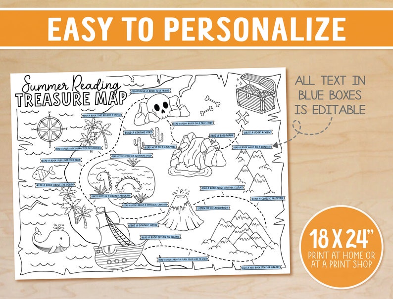 Summer Reading Printable for Kids, Summer Reading Treasure Map, Book ...