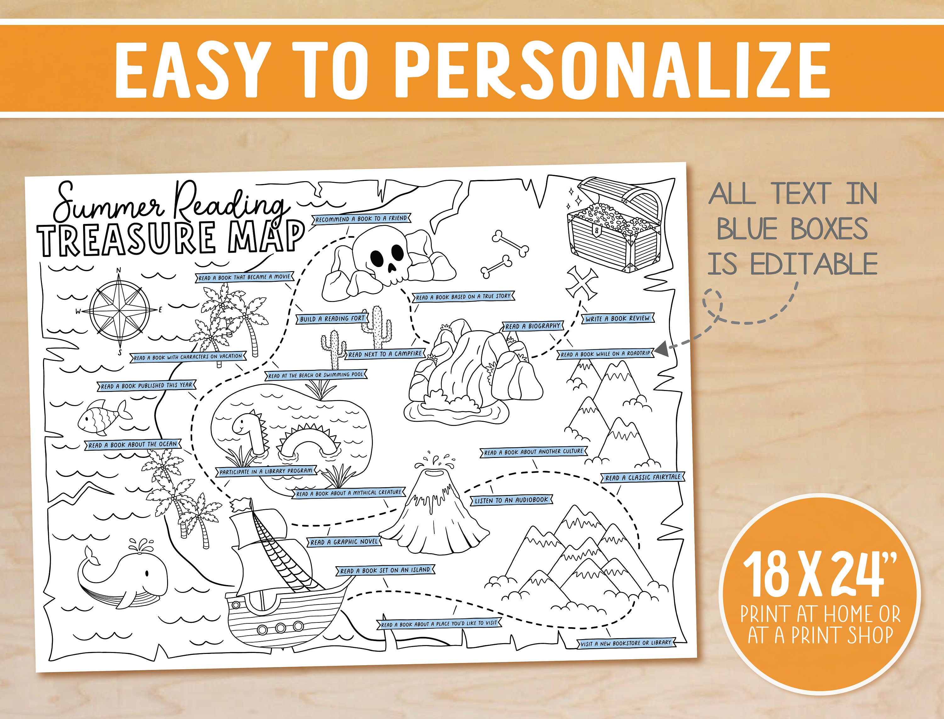 Summer Reading Printable for Kids, Summer Reading Treasure Map, Book ...