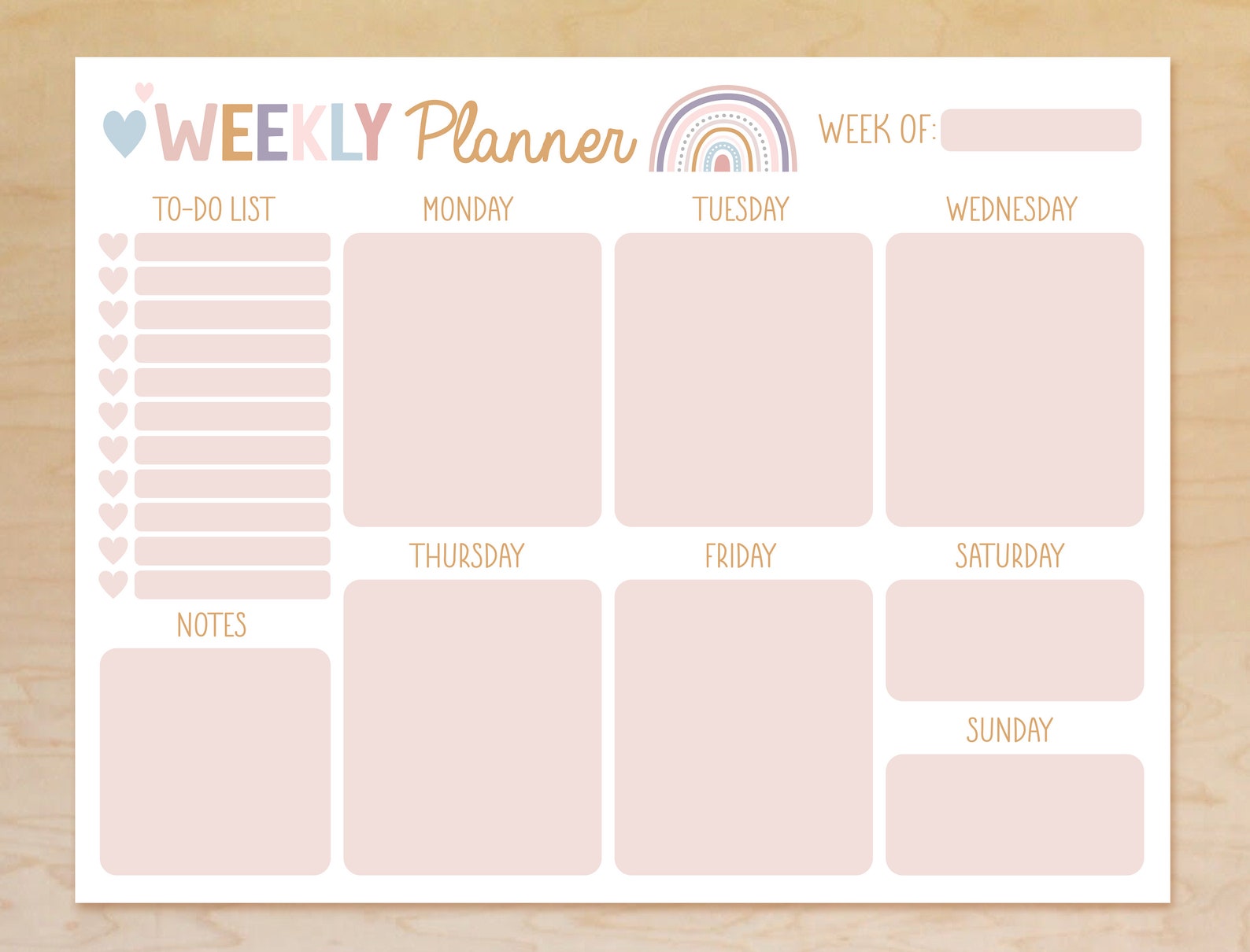 Weekly Planner Printable, Cute Pink Rainbow Weekly Planner, Weekly ...