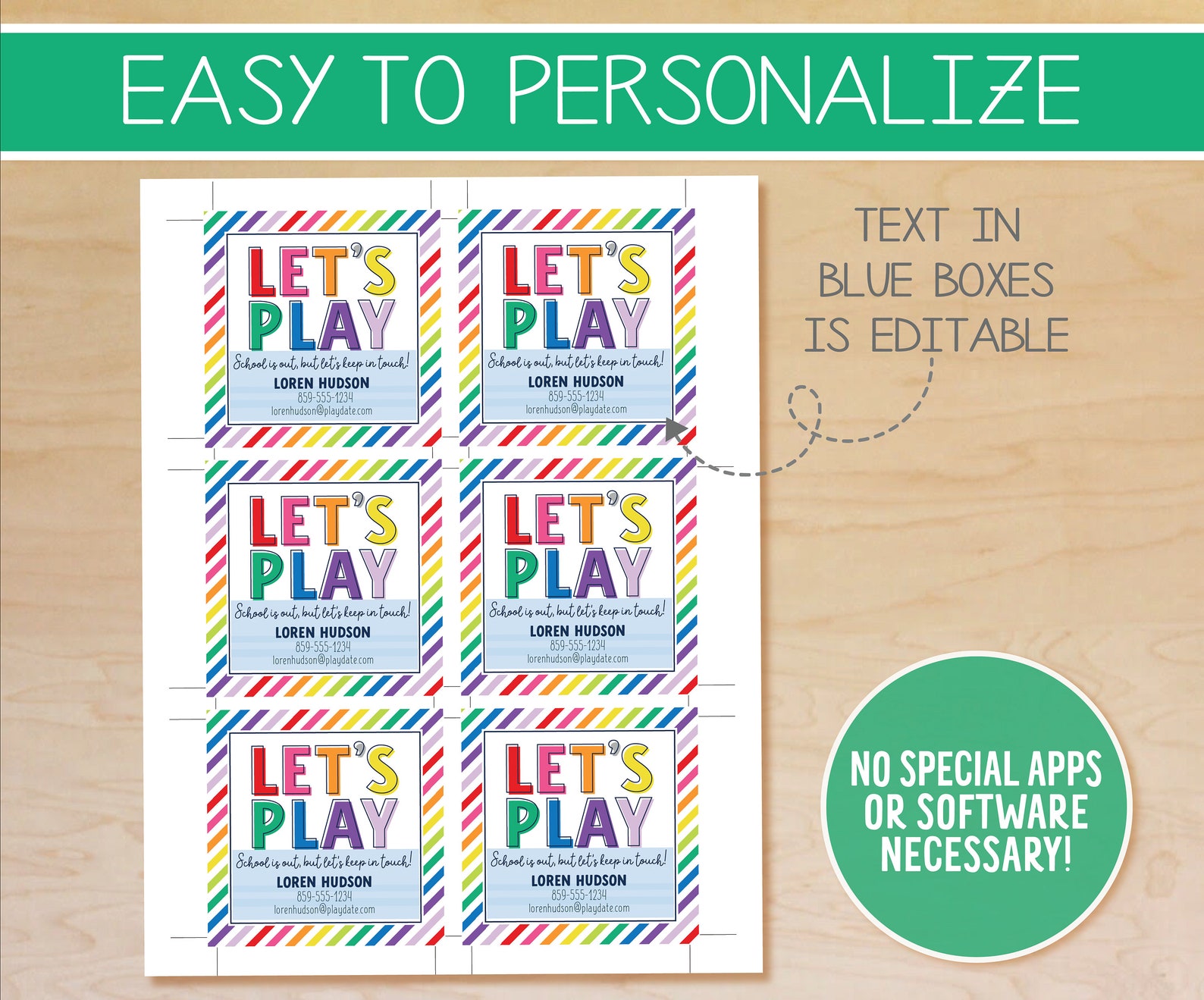Printable Playdate Cards for Kids, Editable Keep in Touch Cards, Kids ...