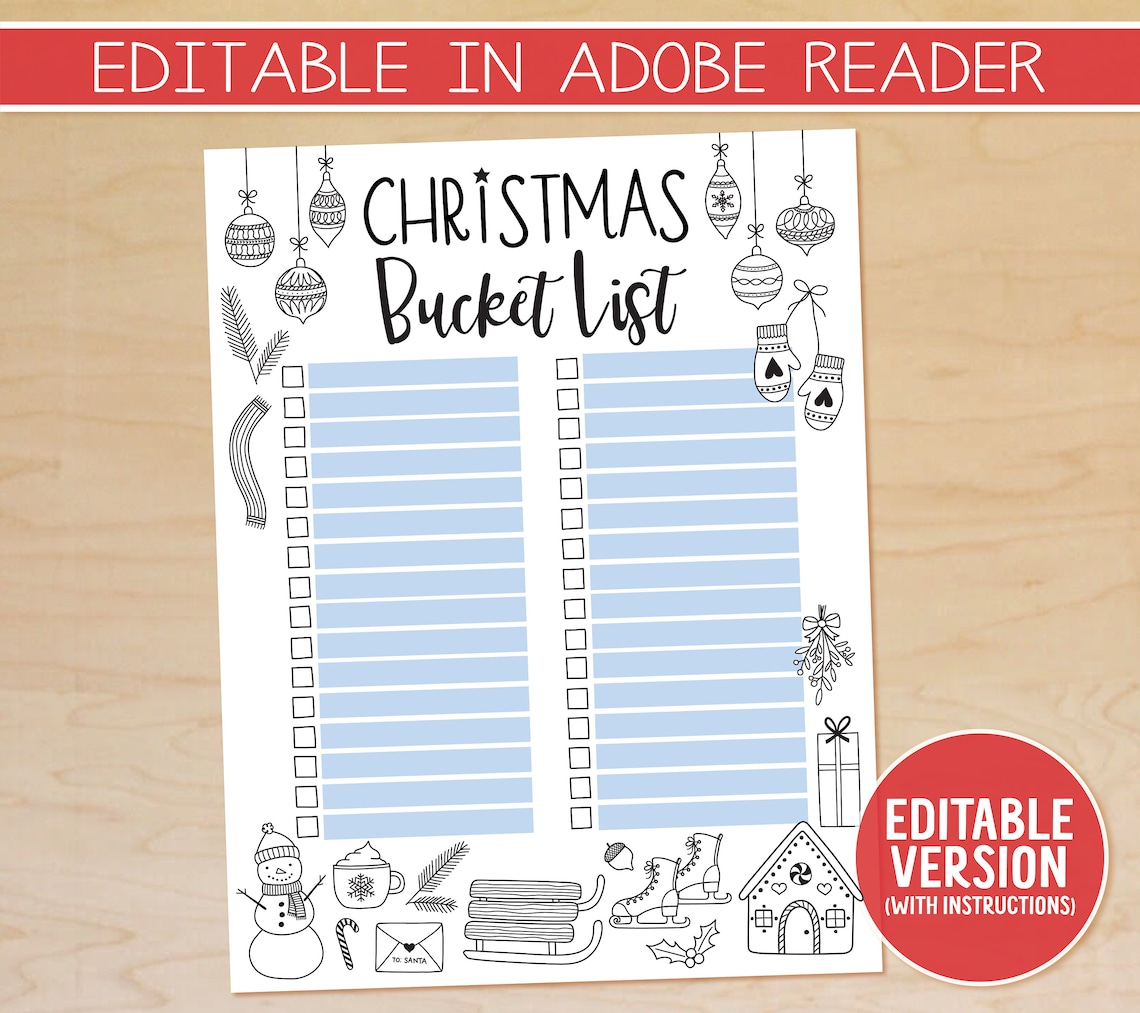 Christmas Bucket List Printable Winter Bucket List Template - Etsy