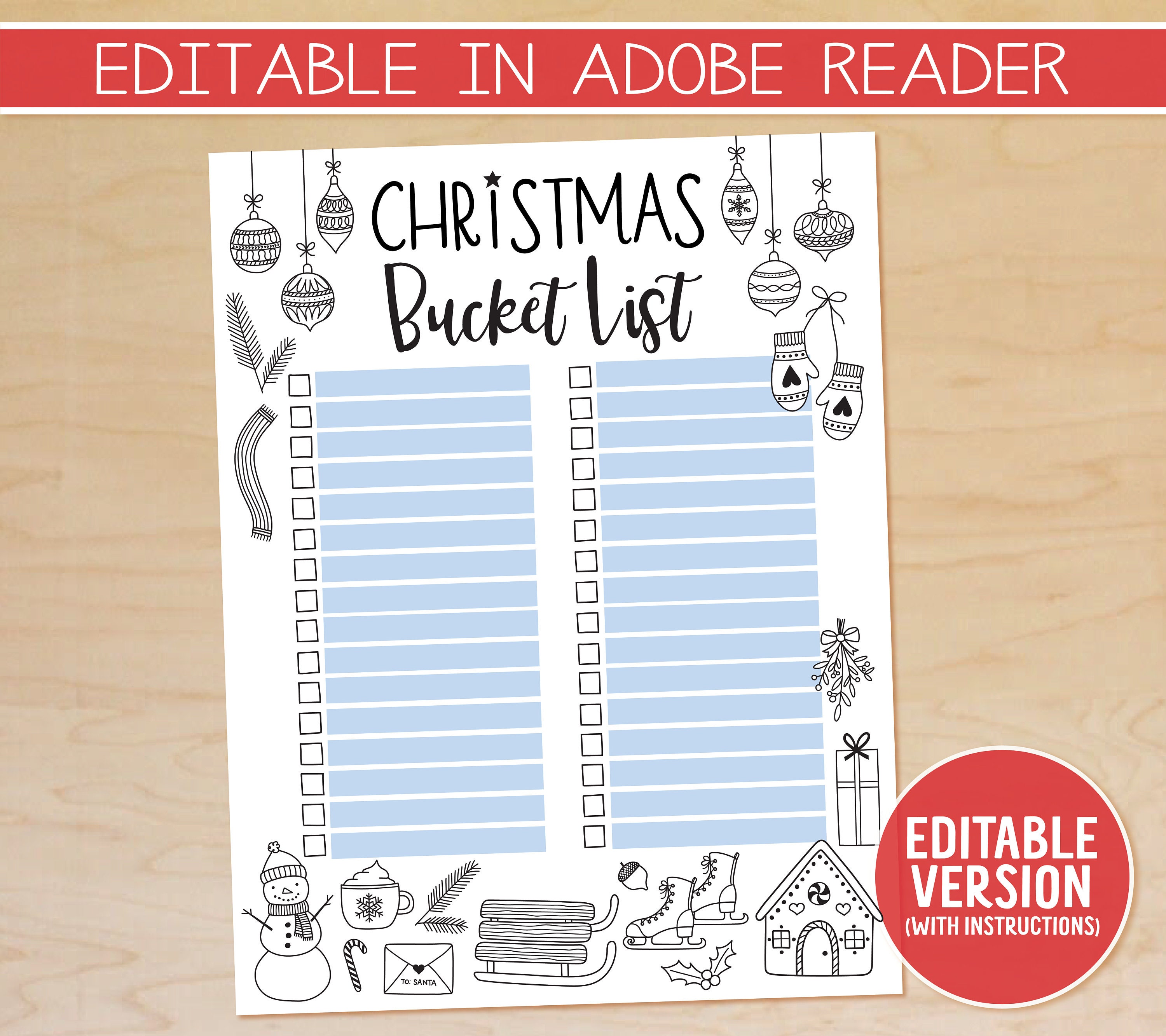 Christmas Bucket List Printable, Winter Bucket List Template, Christmas ...