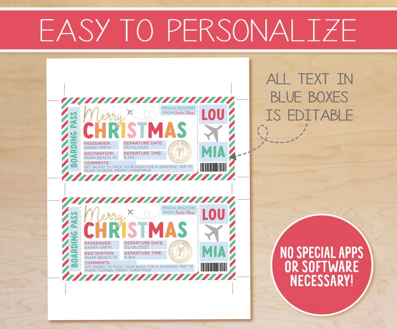 Christmas Boarding Pass Template Plane Ticket Gift Surprise - Etsy Christmas Boarding Pass Template Plane Ticket Gift Surprise - Etsy