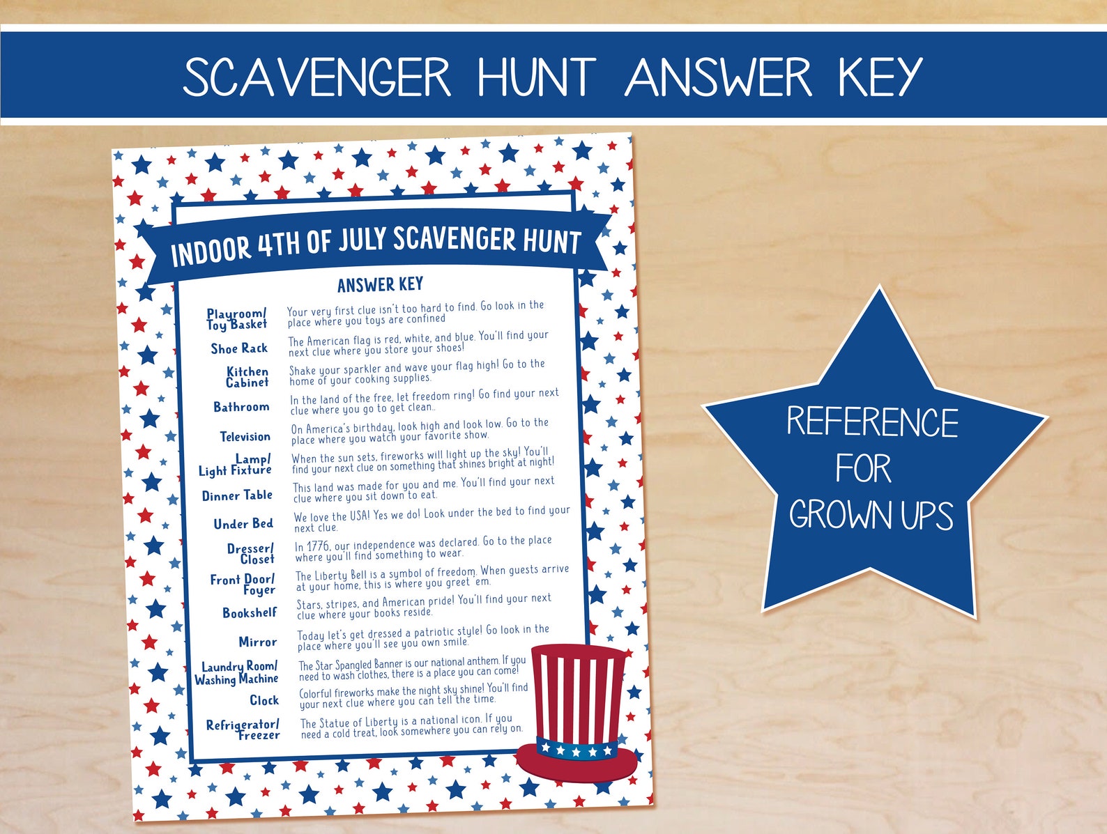 4th of July Indoor Scavenger Hunt Clue Cards Fourth of July | Etsy