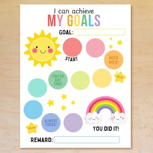 Kids Reward Chart Printable, Kids Goal Tracker, Rainbow Sticker Chart ...