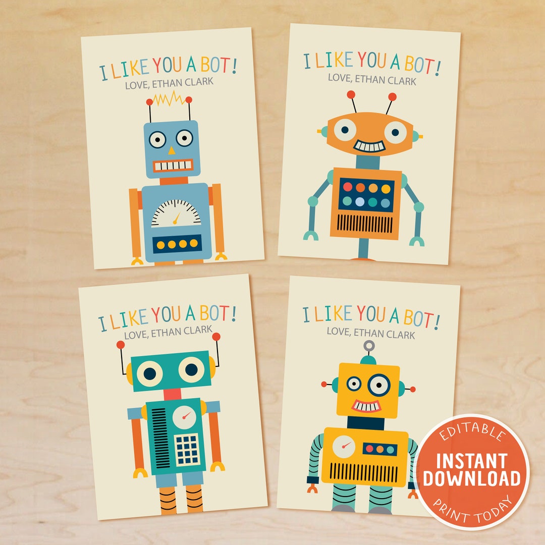 Robot Valentine Cards, Kids Robot Valentines, School Valentine ...