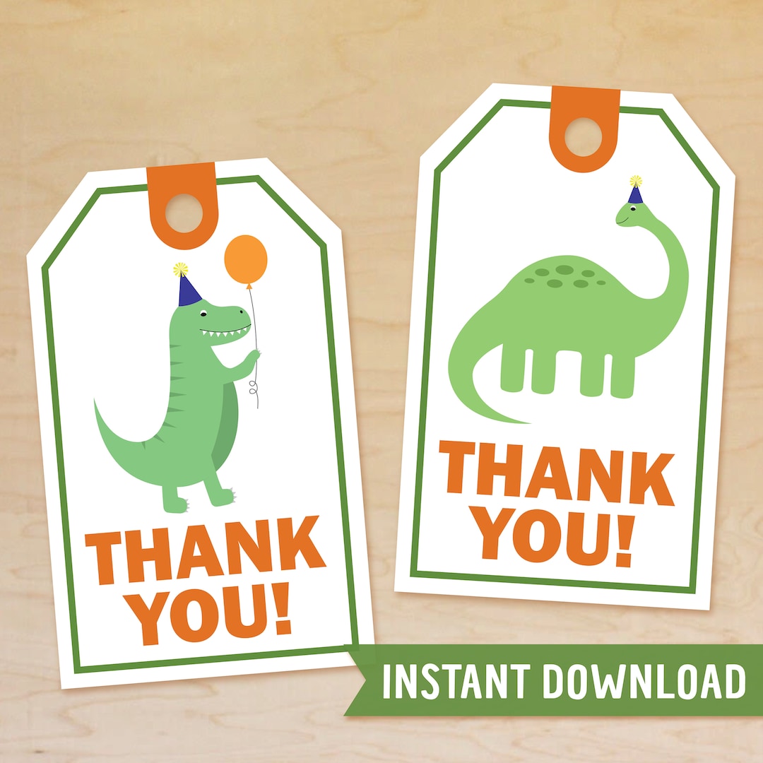 Dinosaur Party Favor Tags, Birthday Thank You Tags, Dinosaur Party ...